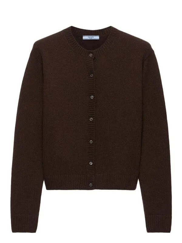 Prada Cashmere Cardigan With Ribbed Trim - Dark Brown