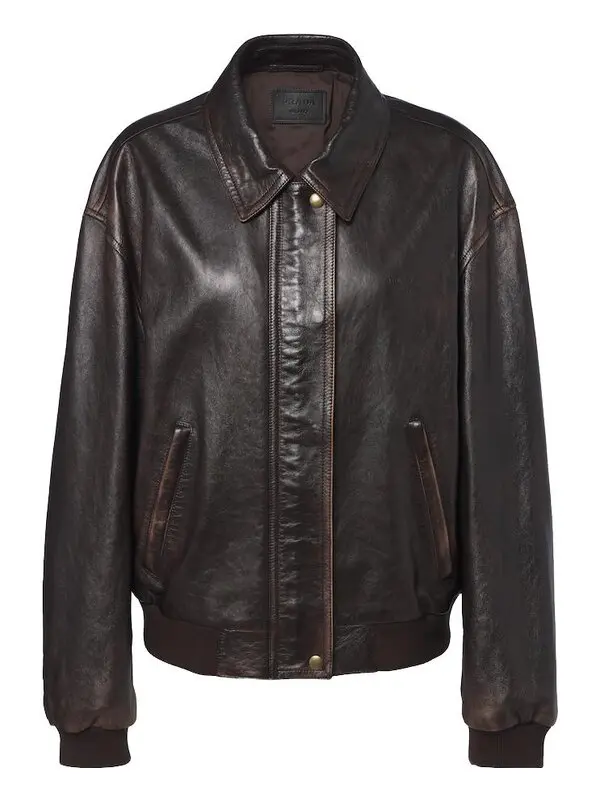 Prada Oversized Leather Blouson Jacket - Brown