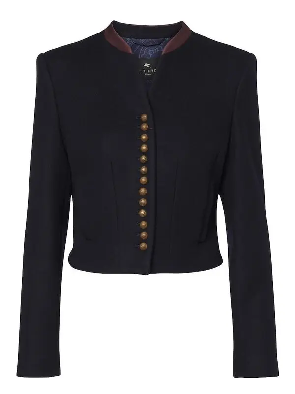 Etro Wool-blend Cropped Jacket - Blue