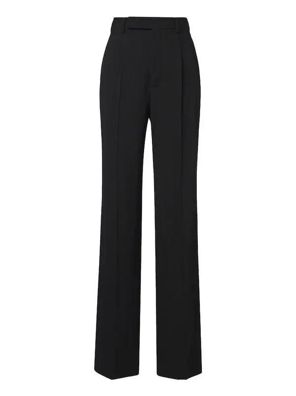 Saint Laurent Pinstriped Wool-blend Straight-leg Trousers - Black