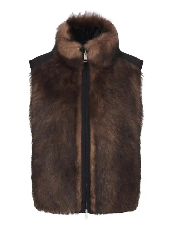 Moncler Tadorne Shearling-trimmed Down Vest - Brown