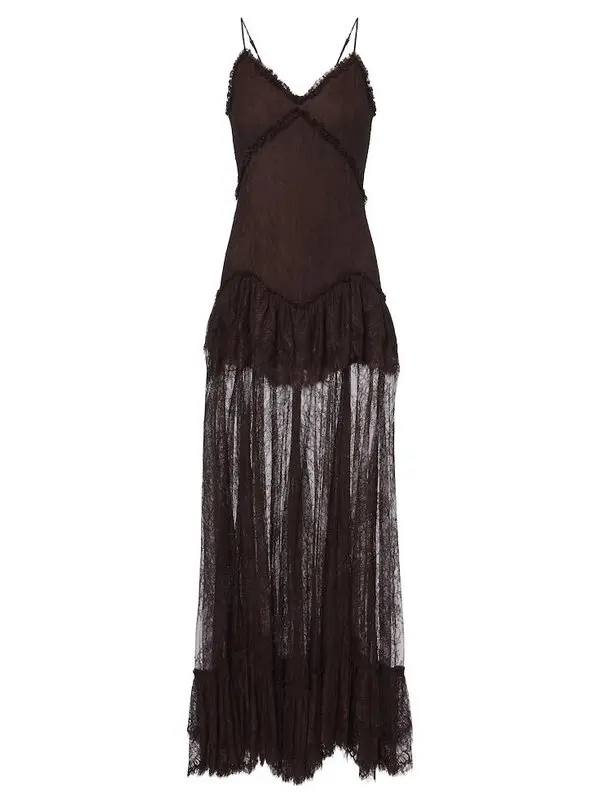 DE LA VALI Kala Tiered Lace Maxi Dress - Brown