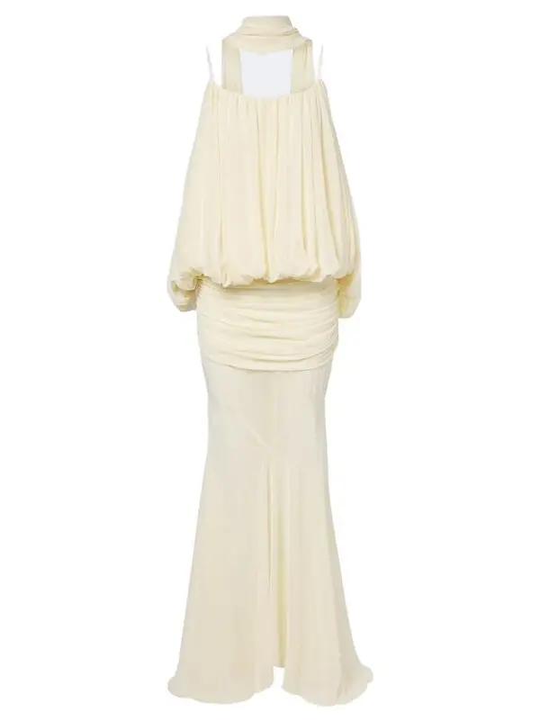 DE LA VALI Inara Gathered Chiffon Maxi Dress - Yellow