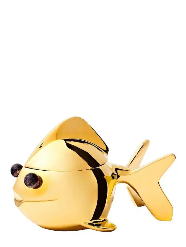 Jonathan Adler Fish Brass Container With Natural Stone Accents - Gold