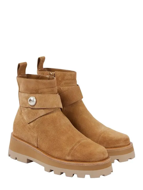JIMMY CHOO Suede Ankle Boots With Shearling - Brown