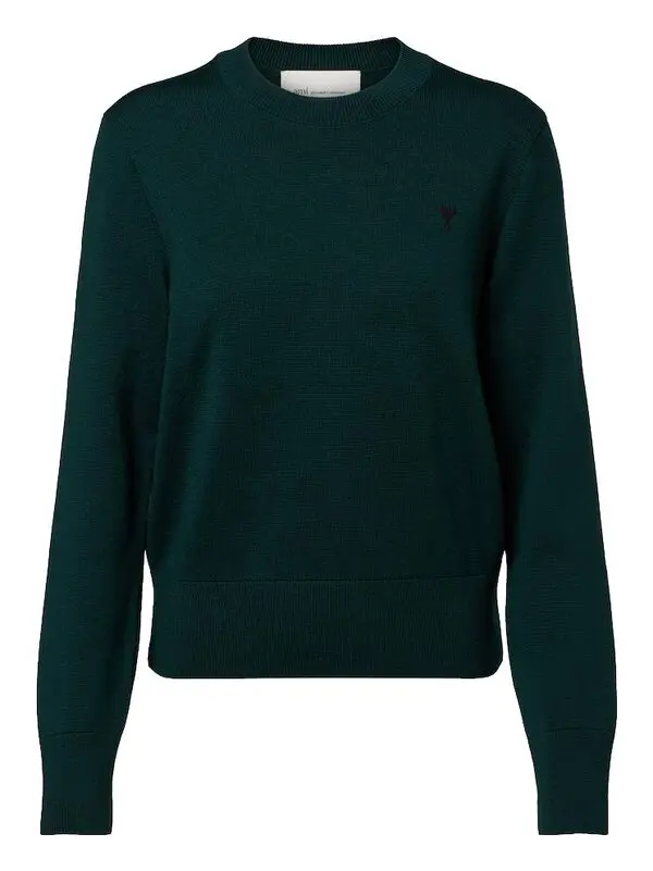 AMI Paris De Coeur Virgin Wool Sweater - Green
