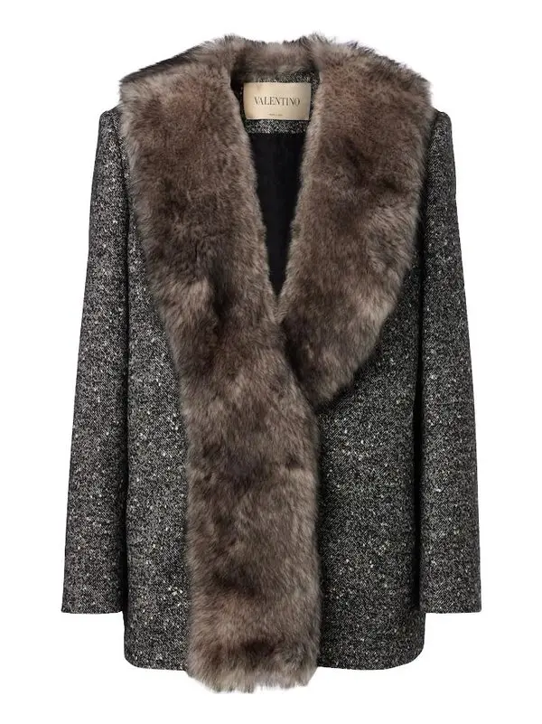 Valentino Garavani Shearling-trimmed Wool-blend Bouclé Blazer - Multicoloured