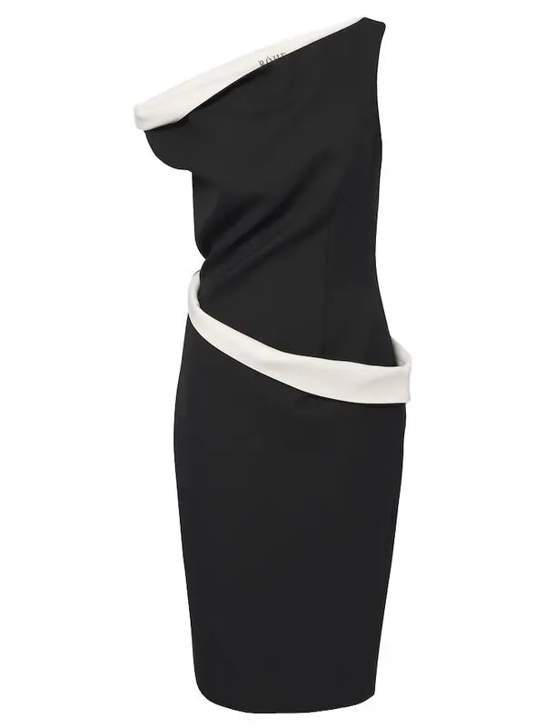 RÓHE Paneled One-shoulder Wool-blend Midi Dress - Black