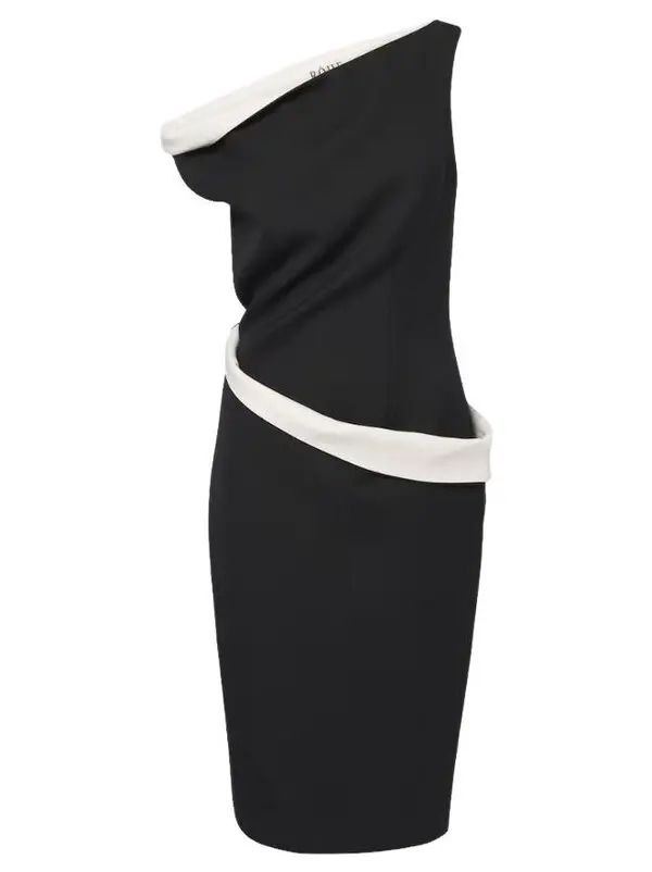 RÓHE Paneled One-shoulder Wool-blend Midi Dress - Black