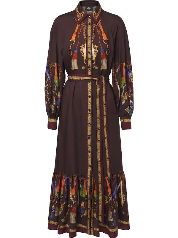 Etro Printed Wool And Silk Twill Shirt Dress - Brown