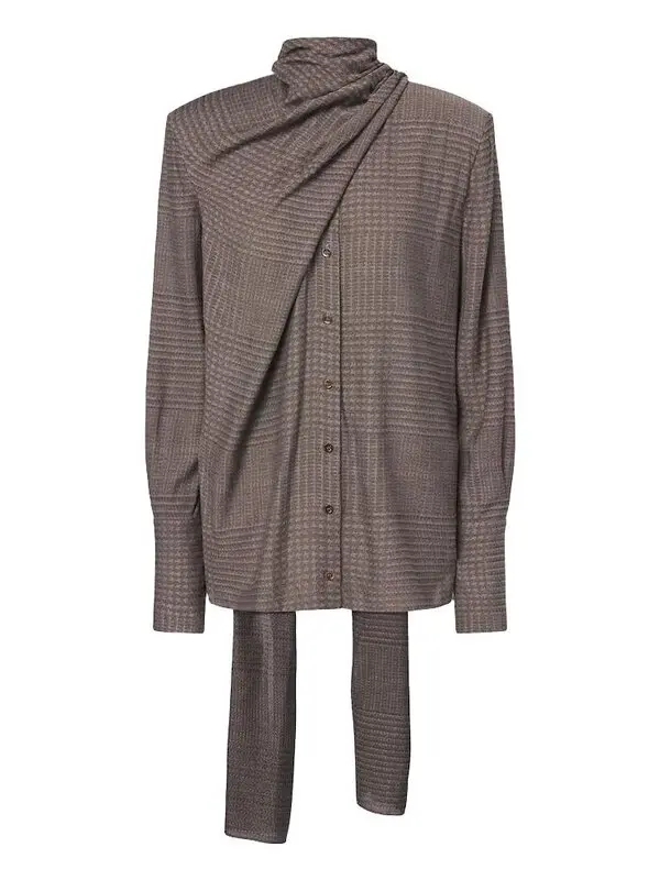 MUGLER Mole" Viscose Blouse With Self-tie Collar - Brown