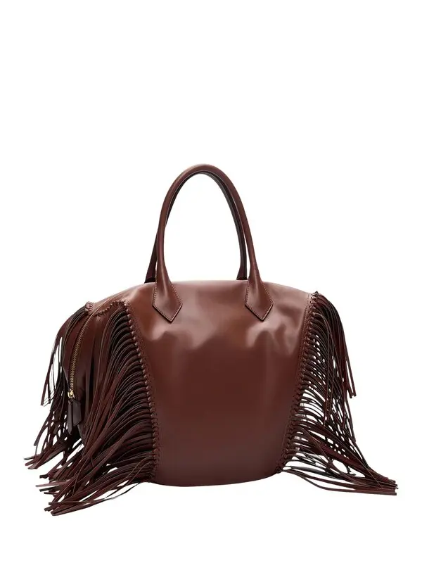 TWP Howard Leather Bag With Side Fringe And Knotted Zip Pulls - Cognac
