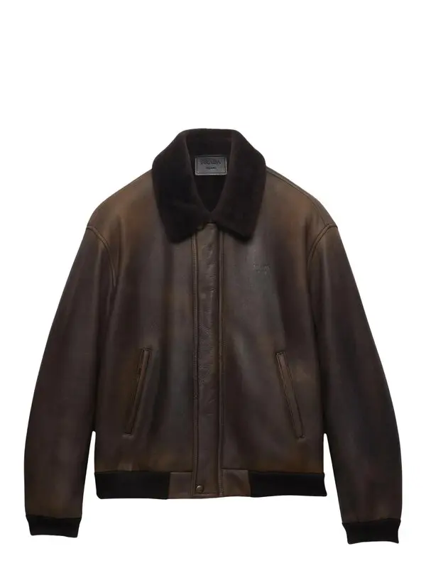 Prada Shearling Leather Bomber Jacket - Brown