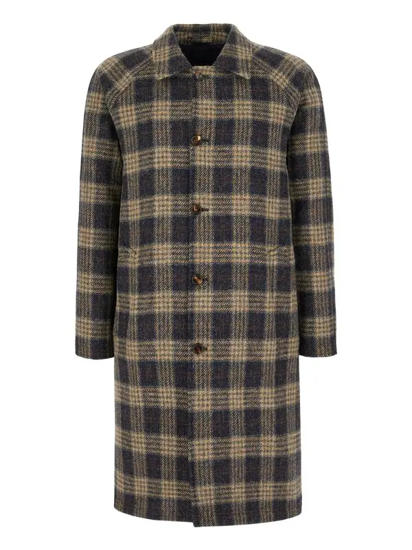 KIRED Checked Wool Reversible Coat - Blue