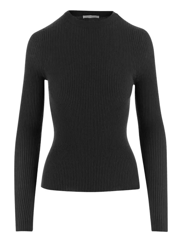 OLIVER LATTUGHI Fitted Ribbed Knit High Neck Sweater - Black