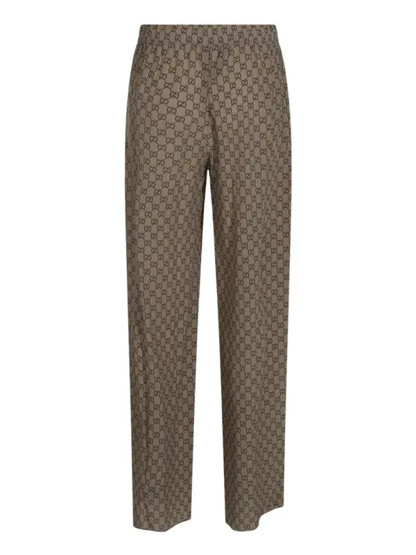 Gucci Gg Monogram Crêpe De Chine Silk Leisure Pants - Beige
