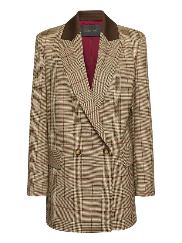 ELENA MIRO` Double-breasted Prince Of Wales Blazer - Beige