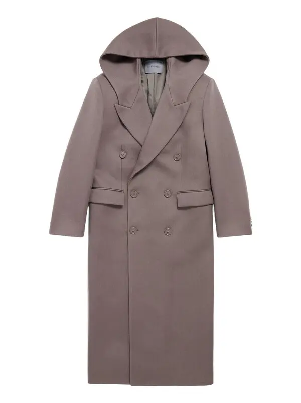 Balenciaga Hooded Tailor Coat In Wool Gabardine - Grey
