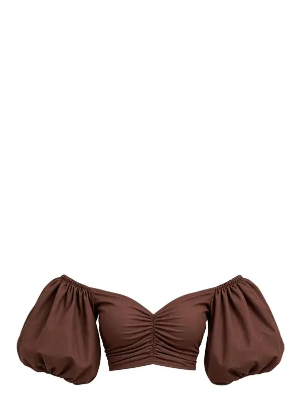 OFUURE Skye Puffy Sleeve Crop Top - Brown