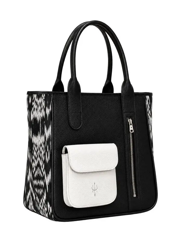 BELLA SOUL Belize Leather And Woven Tote - Black/white