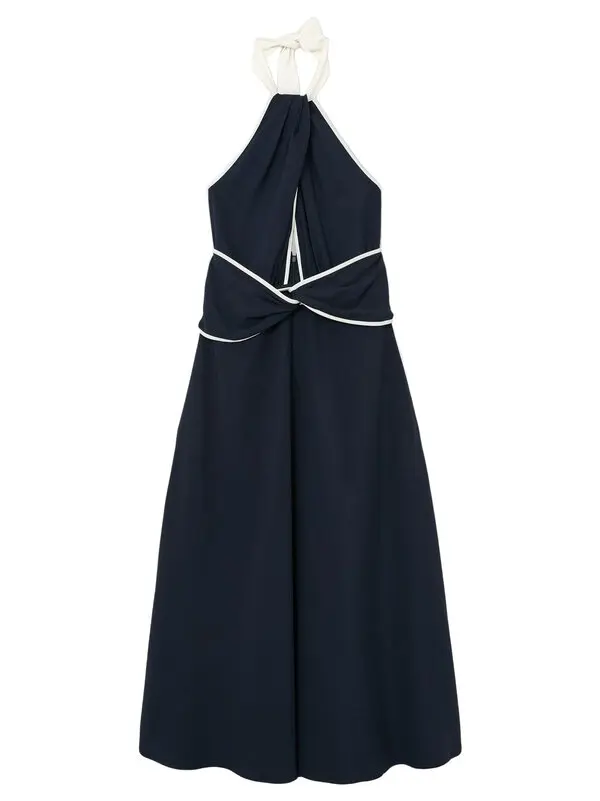 REISS Blair Petite Contrast-trim Halterneck Midi Dress - Navy
