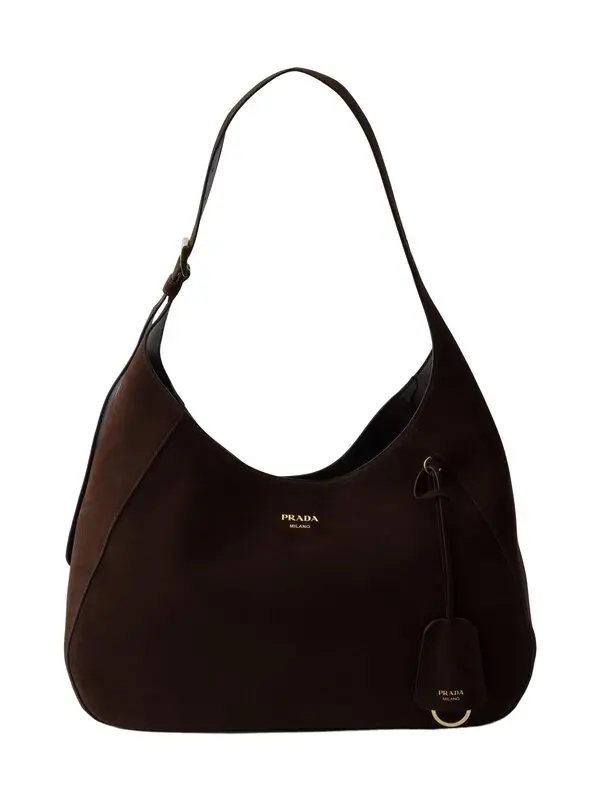 Prada Large Suede Hobo Bag - Brown