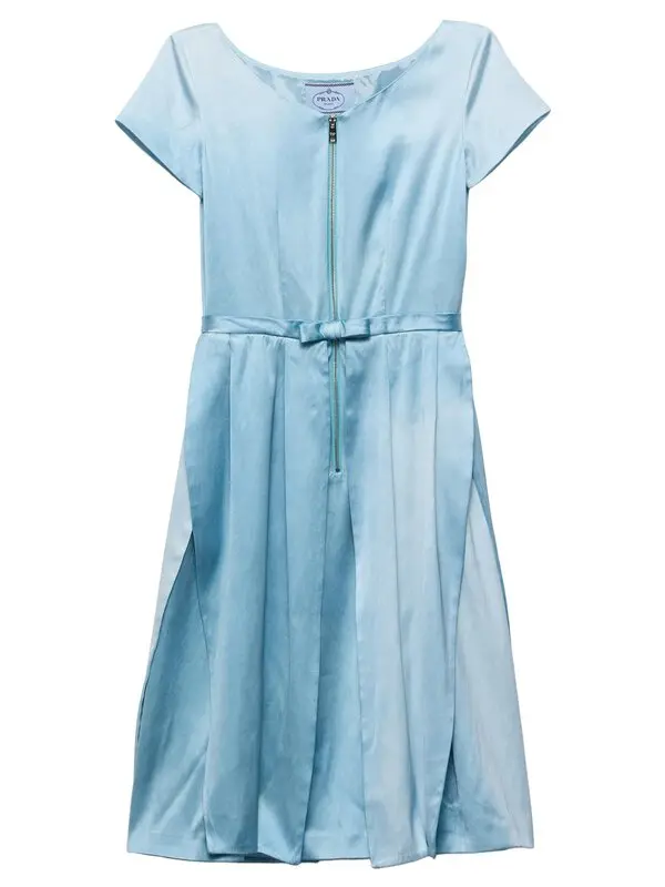 Prada Washed Silk Duchess Fit & Flare Dress - Green