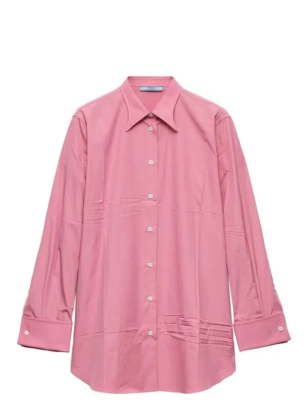 Prada Poplin Shirt With Embroidered Logo - Pink