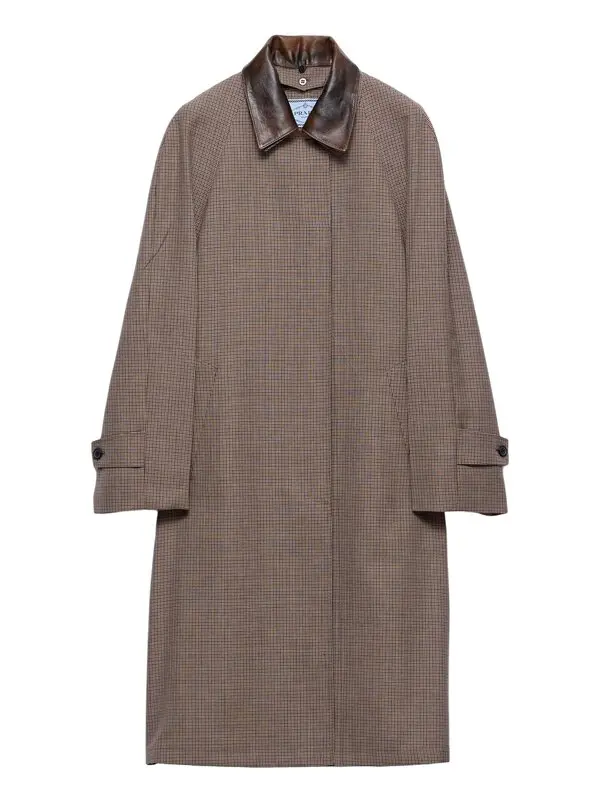 Prada Single-breasted Houndstooth Check Wool Coat - Brown