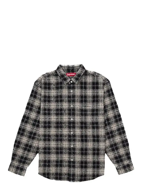 Supreme Frayed Textured Plaid Shirt - Black
