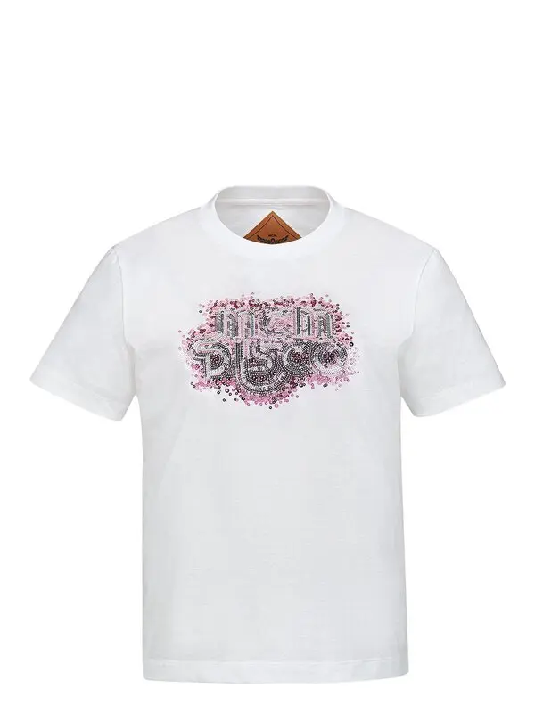Mcm Disco Sequin Embellished Organic Cotton T-shirt - White