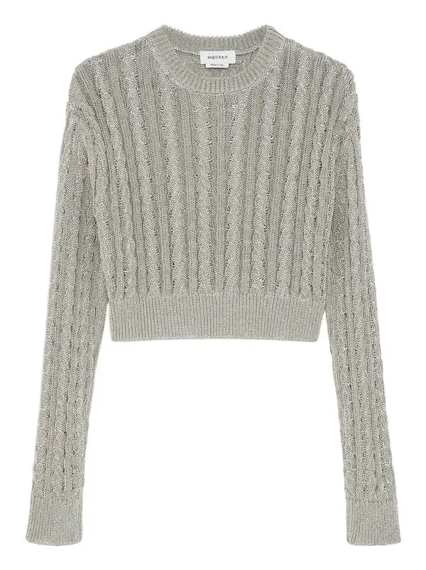 Alexander McQueen Metallic Cable Knit Jumper - Silver