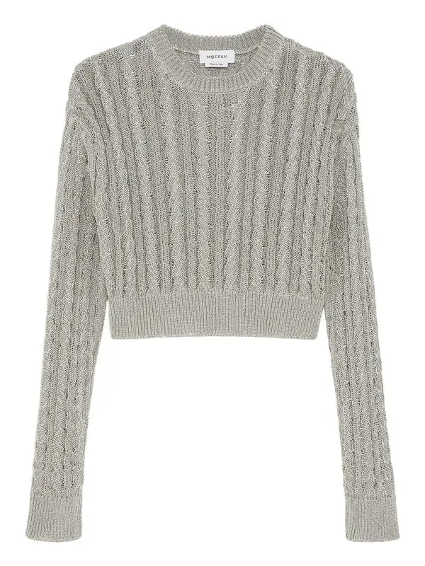 Alexander McQueen Metallic Cable Knit Jumper - Silver