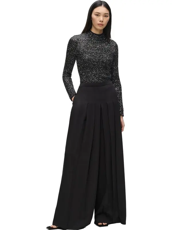 Karl Lagerfeld Pleated Wide-leg Polyester Trousers - Black