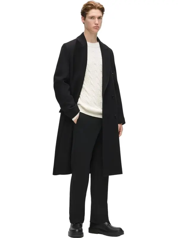 Karl Lagerfeld Double-breasted Long Wool-blend Coat - Black