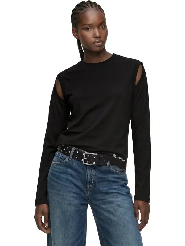 Karl Lagerfeld Cut-out Long Sleeve Top - Black
