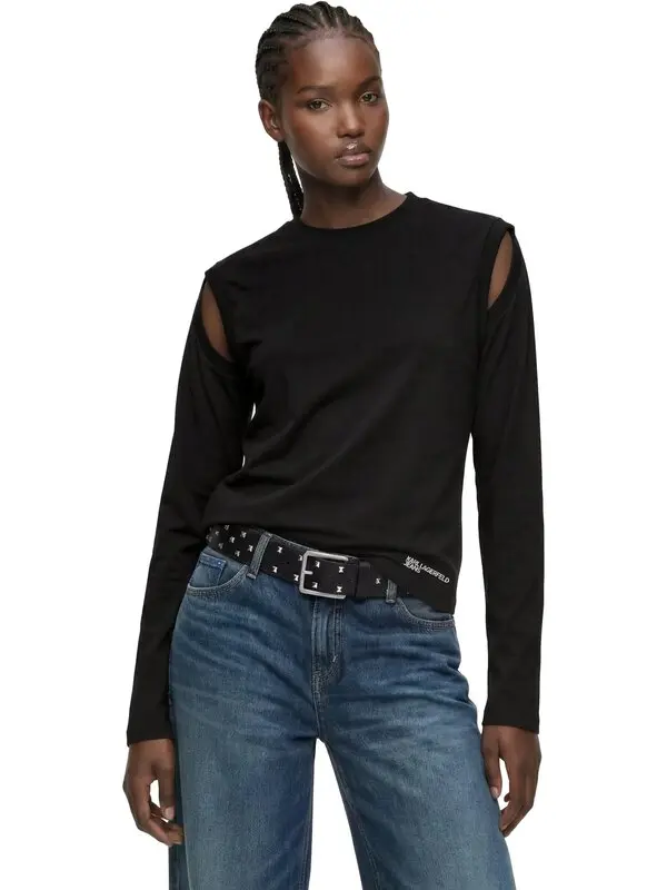 Karl Lagerfeld Cut-out Long Sleeve Top - Black