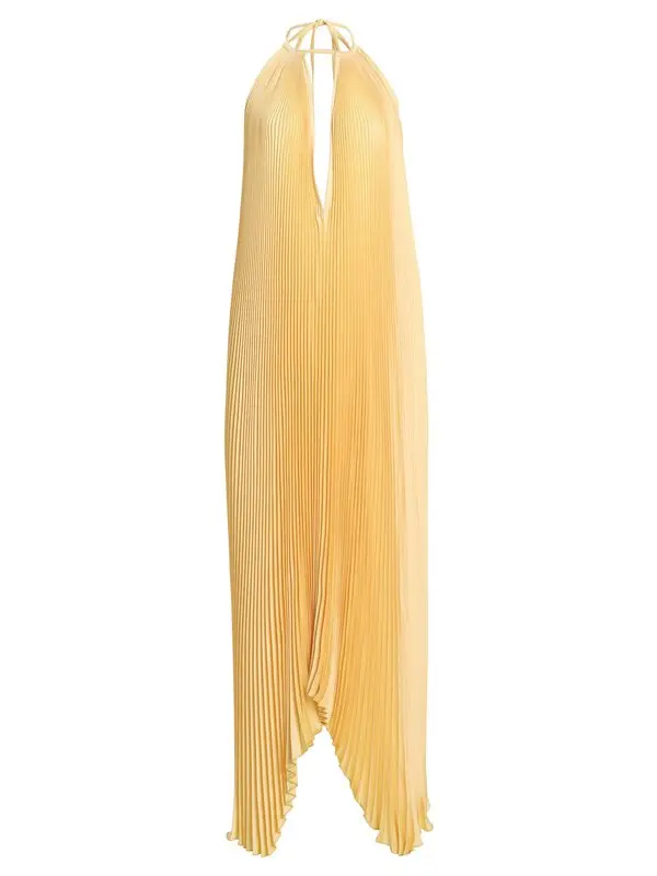 L'IDEE Boheme Halterneck Pleated Gown - Yellow