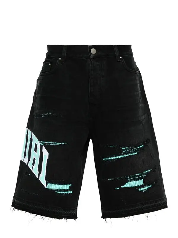 Amiri Varsity Logo Repair Denim Shorts - Black