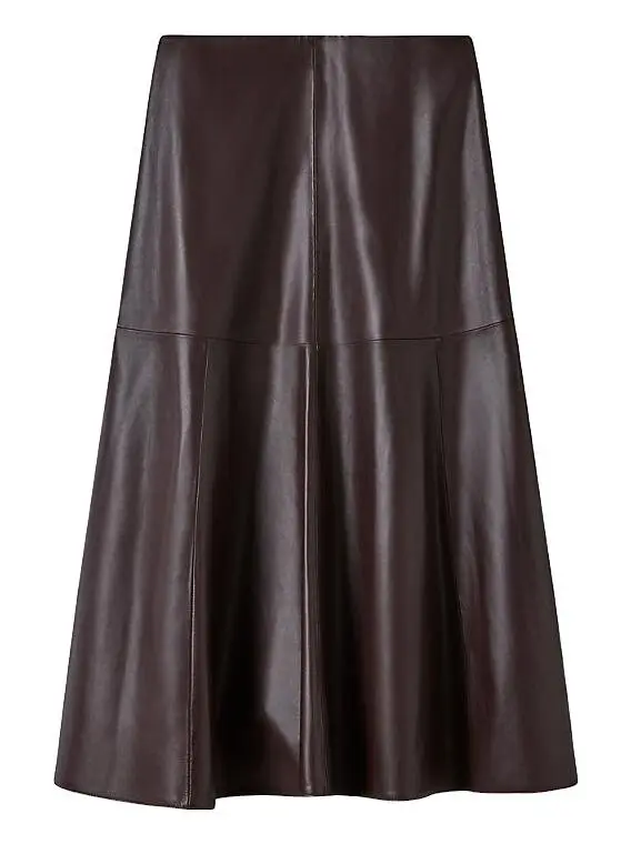 Whistles Flared Leather Maxi Skirt - Brown