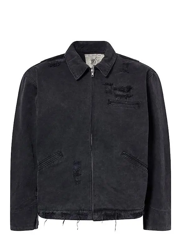 BASKETCASE Distressed Cotton Denim Jacket - Black