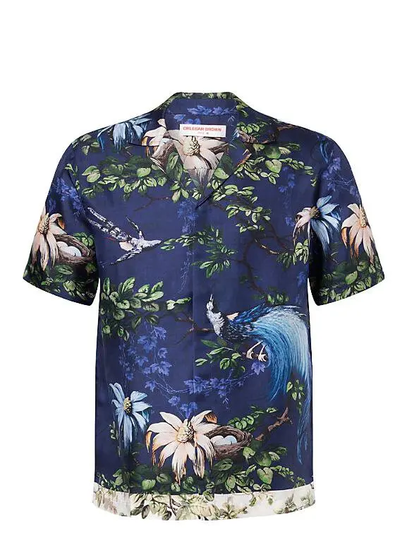 Orlebar Brown Maitan Printed Short-sleeve Silk Shirt - Night Iris