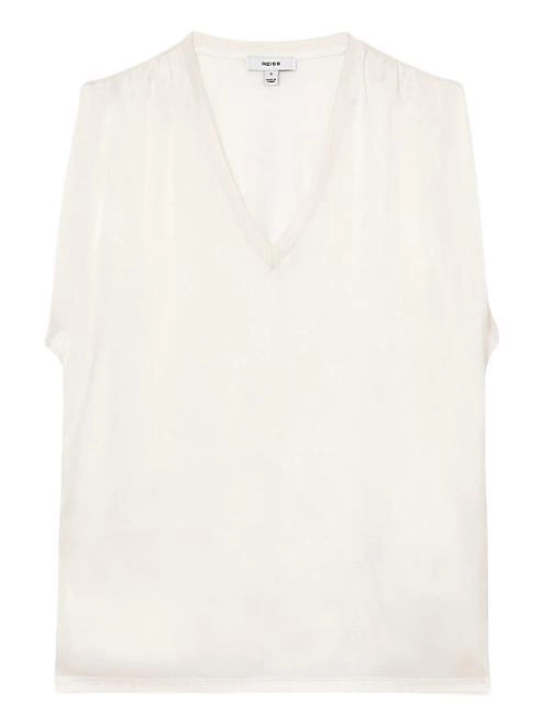 REISS Renita V-neck Silk-blend Top - White