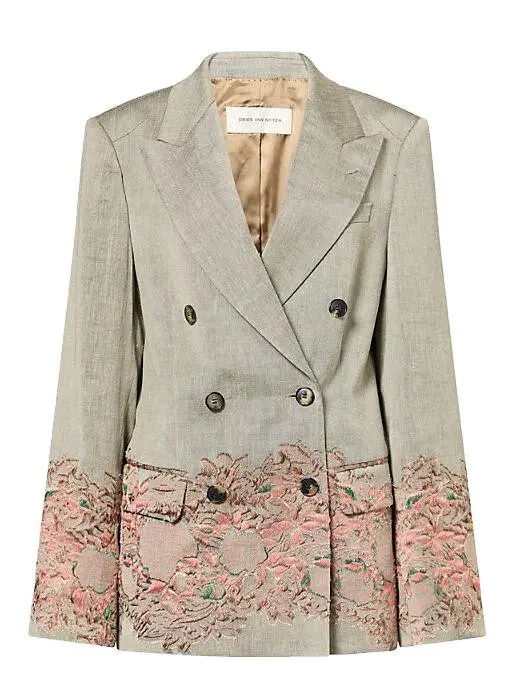 Dries Van Noten Embroidered Double-breasted Blazer - Grey