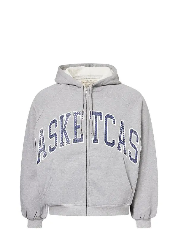 BASKETCASE Athletics Studded Logo Print Full Zip Jersey Hoody - Grey