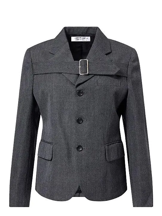 Comme Des Garçons Wool Blazer With Buckle Detail - Medium Grey