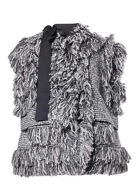 Sacai Tweed Wool-blend Vest - Gray