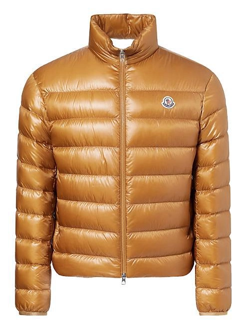 Moncler Padded Jacket With Logo Badge - Mustard