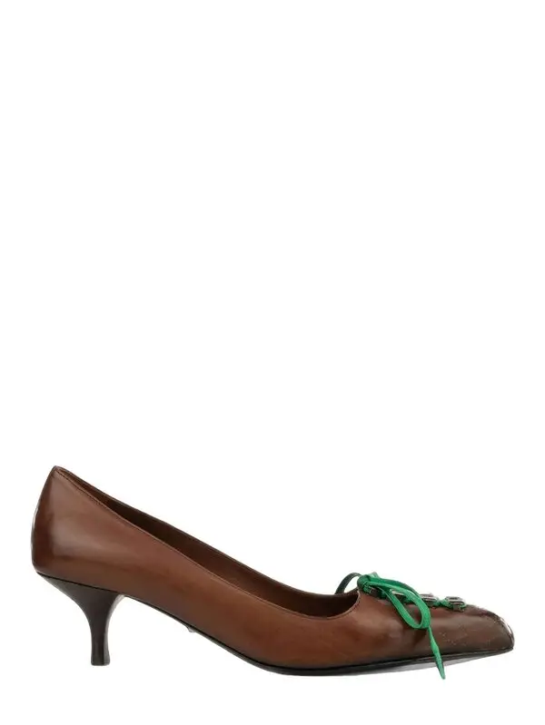 Prada Antique Effect Leather Kitten Heel Pumps - Brown
