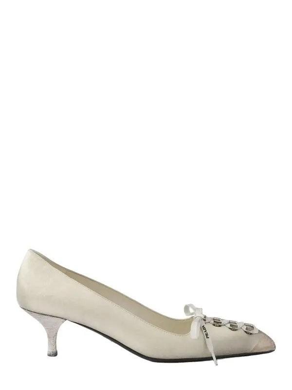 Prada Antique Effect Leather Kitten Heel Pumps - White